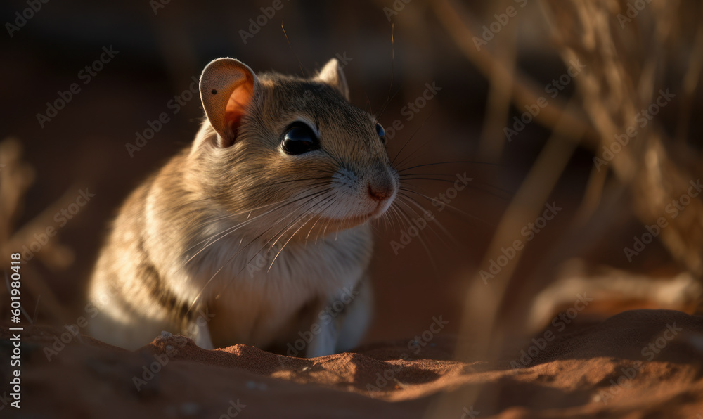 Photo of kangaroo rat in a barren, sandy landscape, with a few desert ...