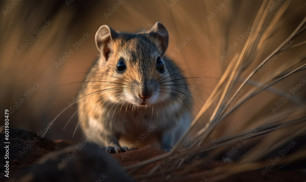 Photo of kangaroo rat in a barren, sandy landscape, with a few desert ...