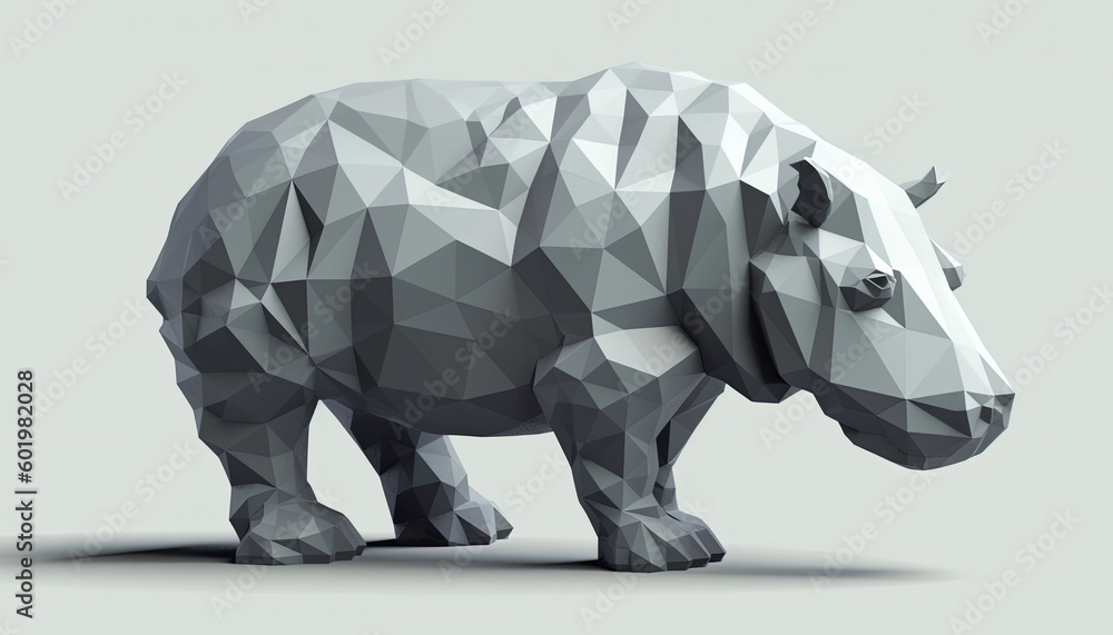 Low poly rhino shape with geometric triangle texture on gray background ...