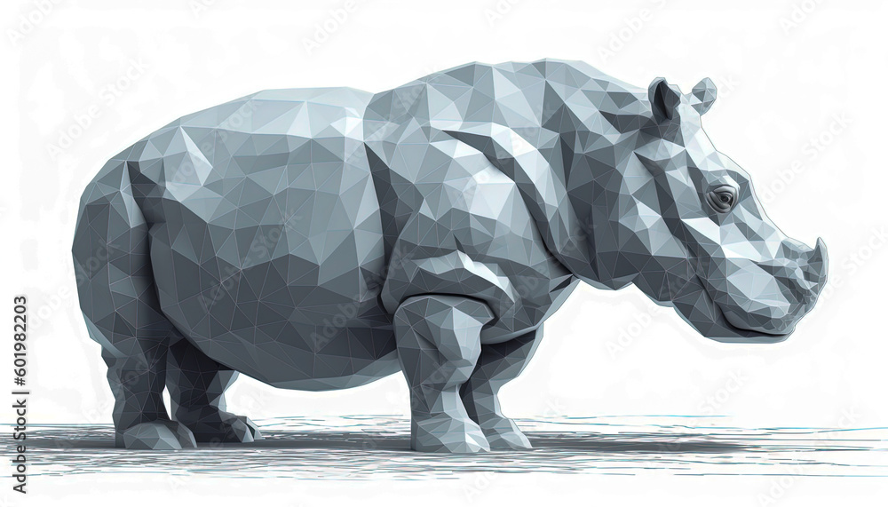 Low poly rhino shape with geometric triangle texture on white ...