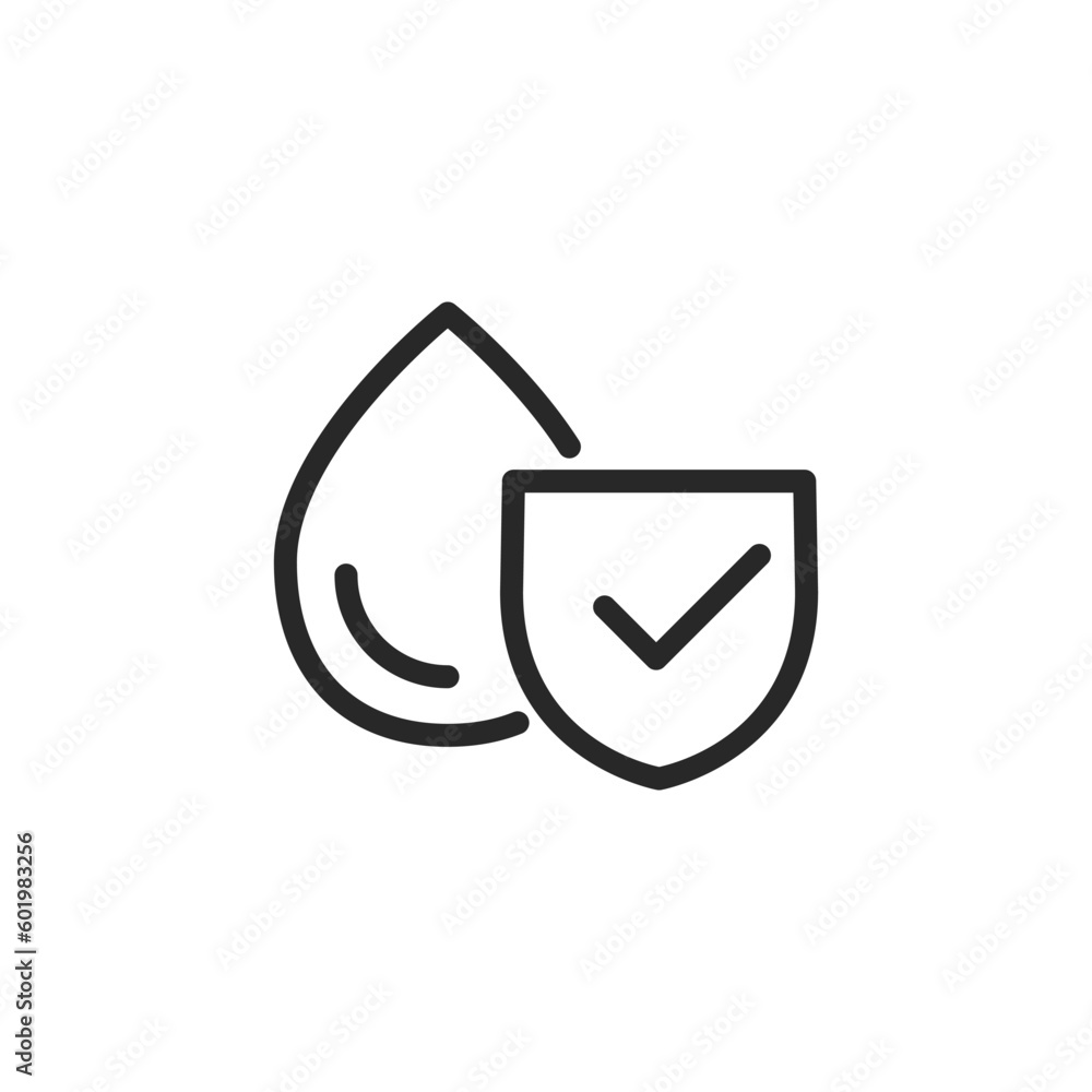 Safe to Drink Water Icon. Vector Outline Water Drop with Shield and ...