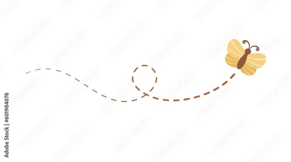 Flying Butterfly trail with dashed line route. Nature Spring Summer ...