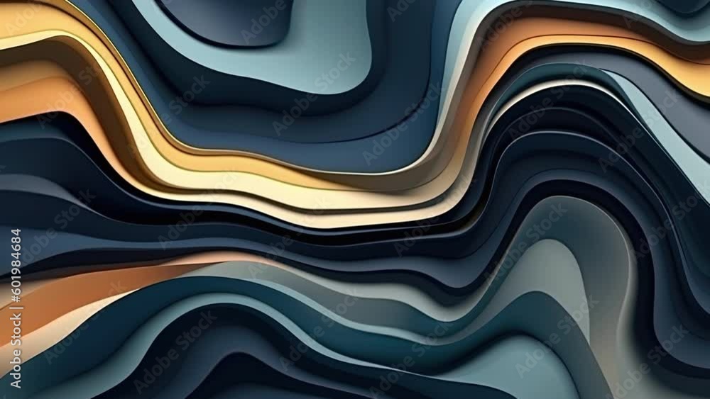 Abstract liquid motion video background, colored layered forms, wave ...