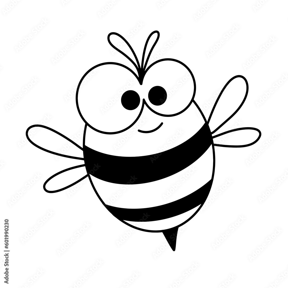 cartoon bee hand drawn outline Stock Vector | Adobe Stock