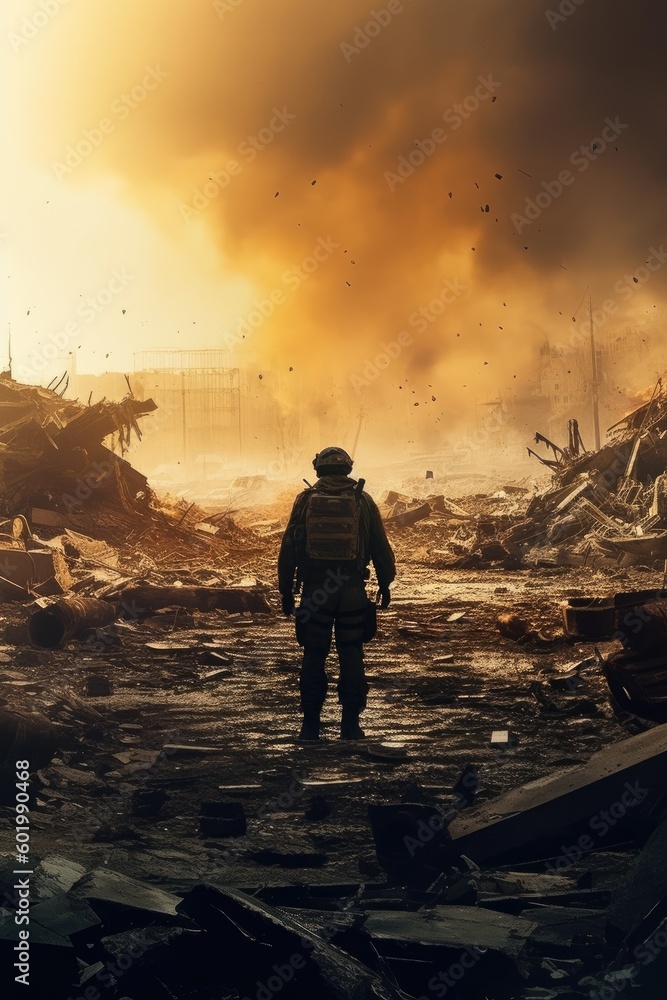 legs of Special Forces Military soldier in destruction and battlefield ...