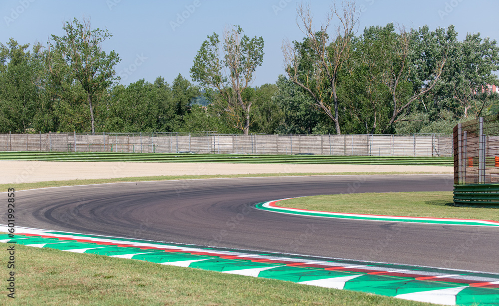 Double turn of asphalt race track, Imola circuit Italy, Tosa turn ...