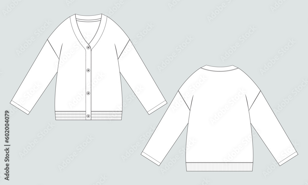 Cardigan technical drawing fashion flat sketch vector illustration ...