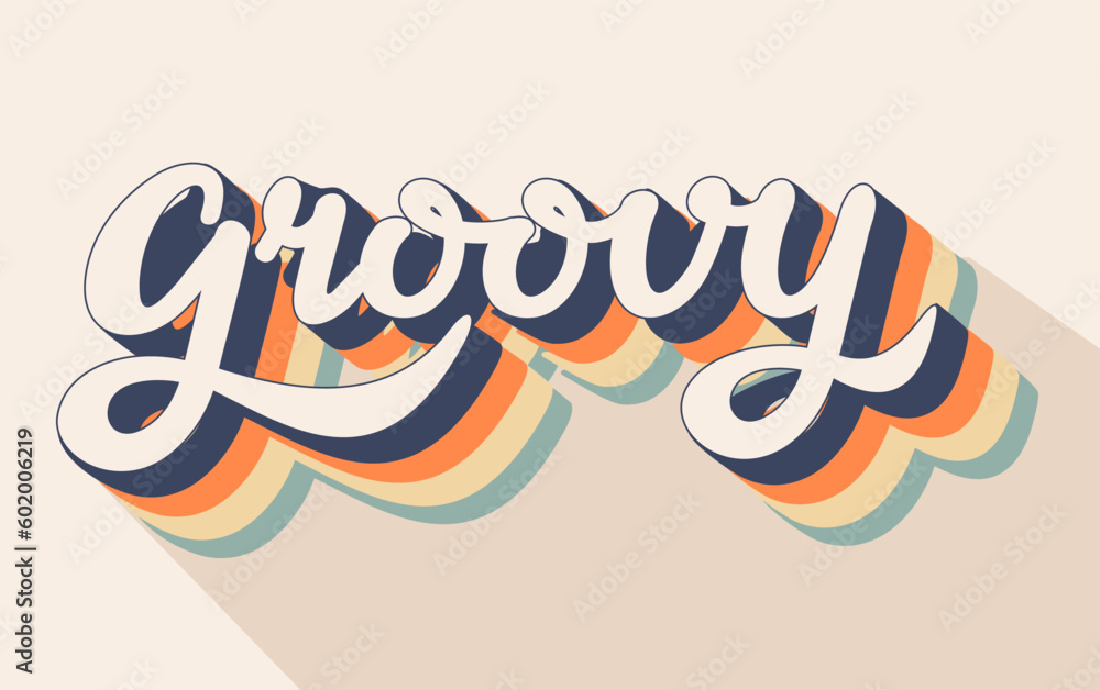 Groovy word typography style illustration. Hippy psychedelic lettering ...