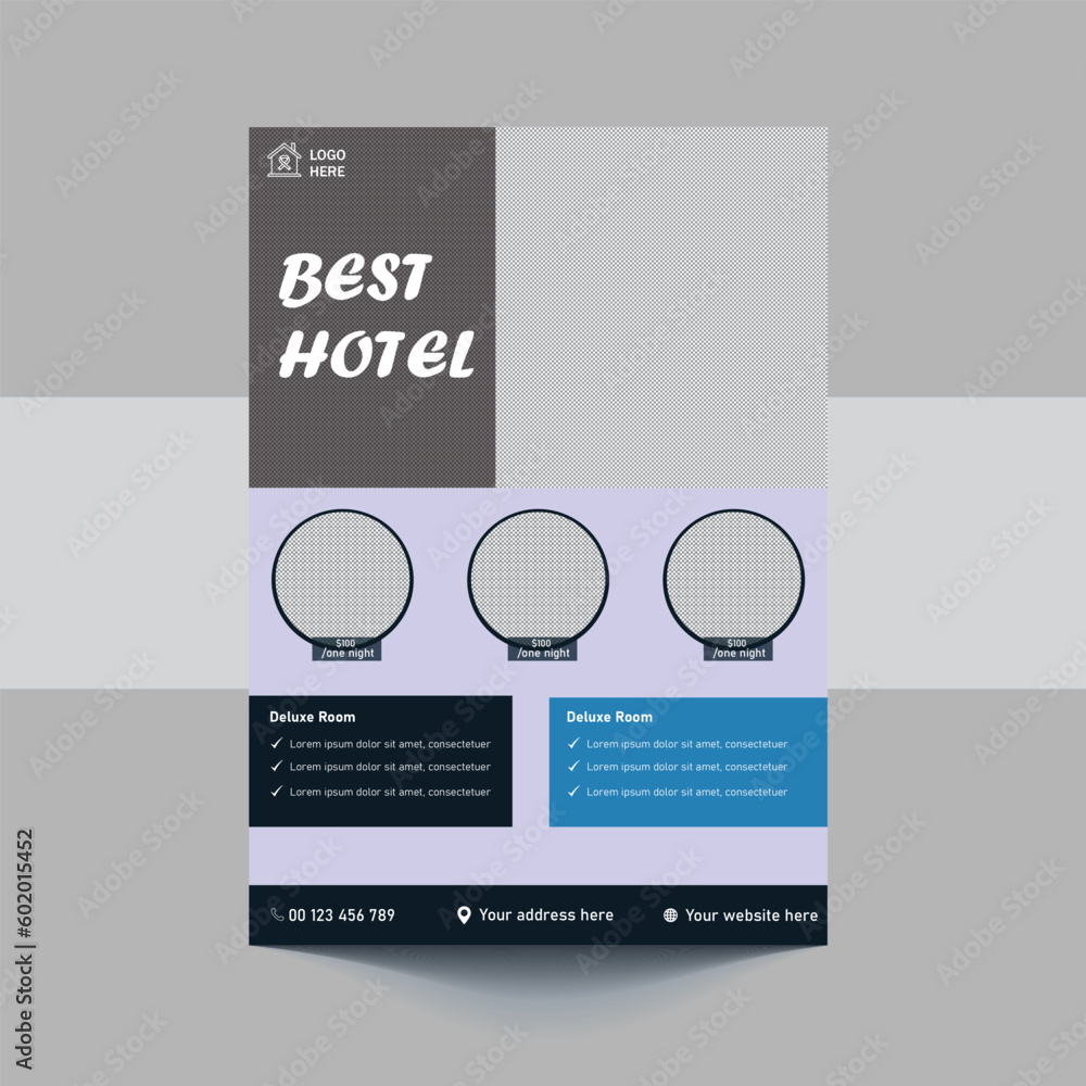 Hotel brochure template vector design with graphics. Illustration of ...