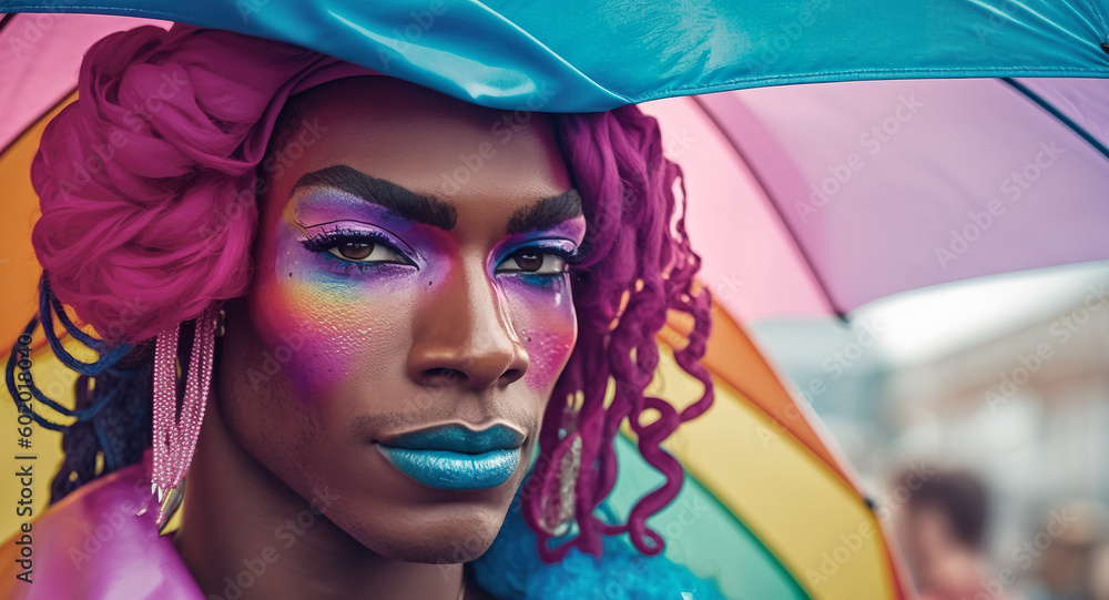 Portrait of a confident young transsexual person at the vibrant LGBT ...