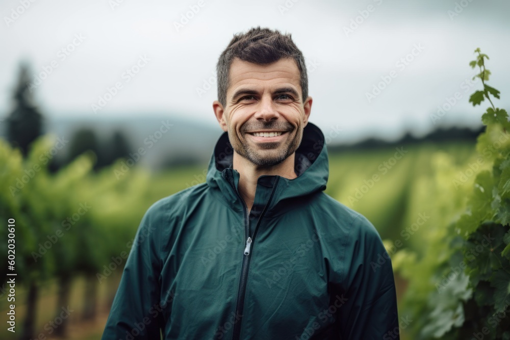 Environmental portrait photography of a grinning man in his 30s wearing ...