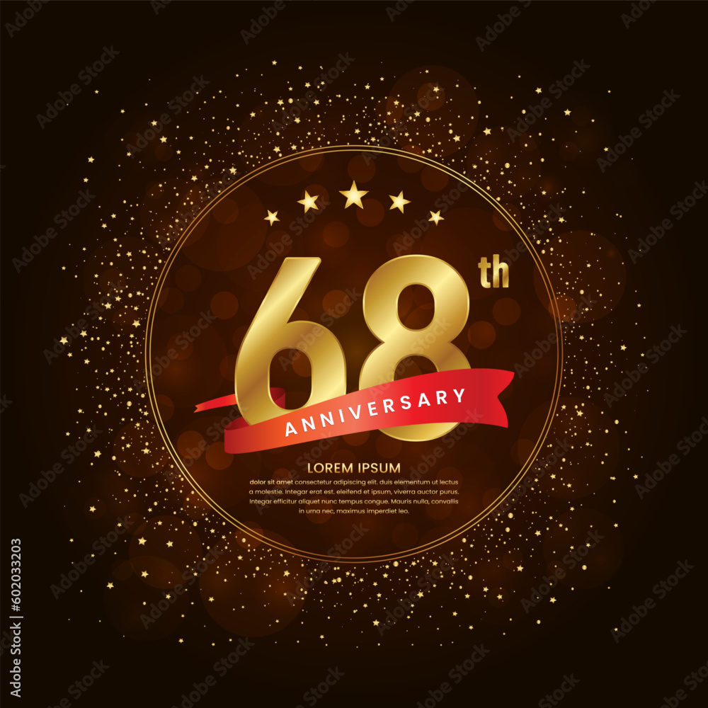68th anniversary logo with a golden number and red ribbon concept ...