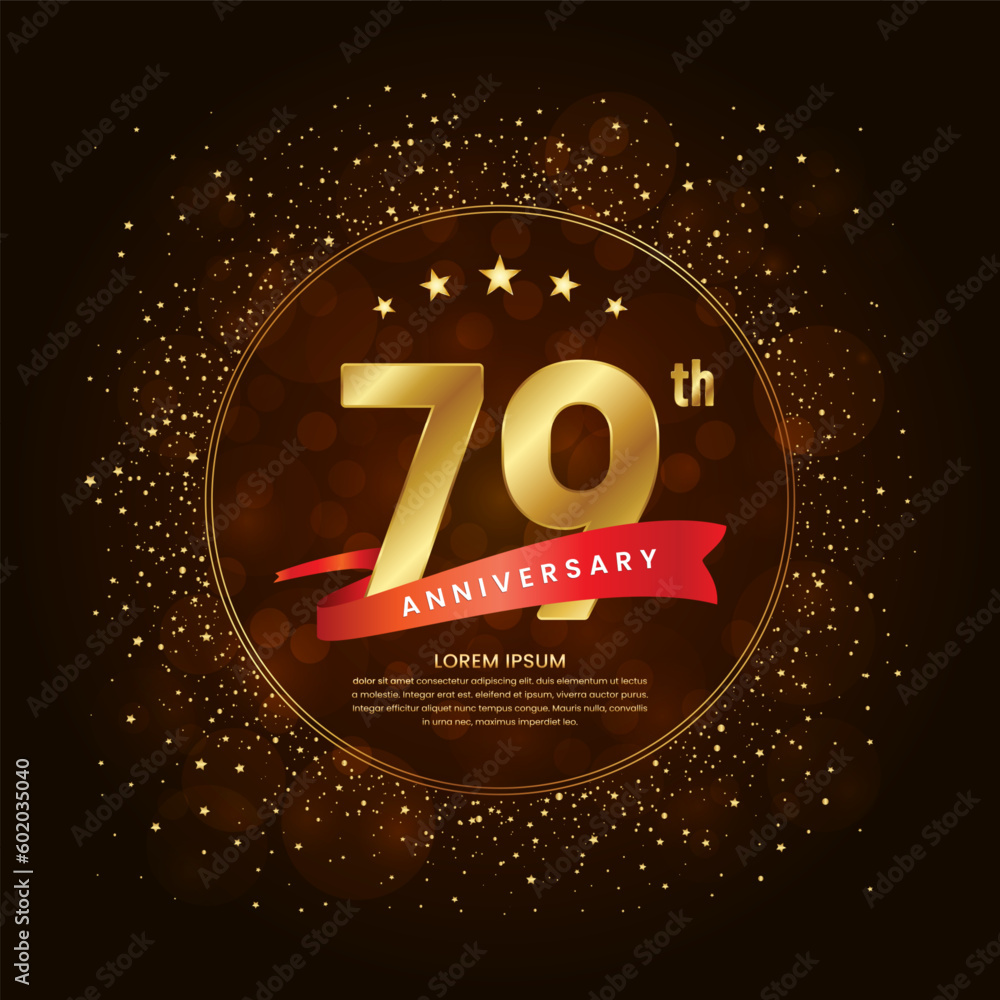 79th anniversary logo with a golden number and red ribbon concept ...