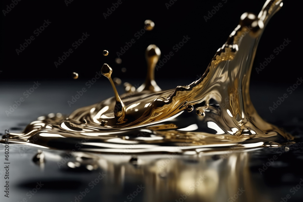 Abstract shapes of pouring gold on liquid silver in beautiful muted ...