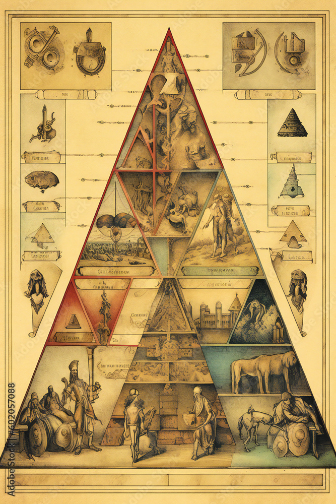 Book cover, background or illustration of a stylized pyramid surrounded ...