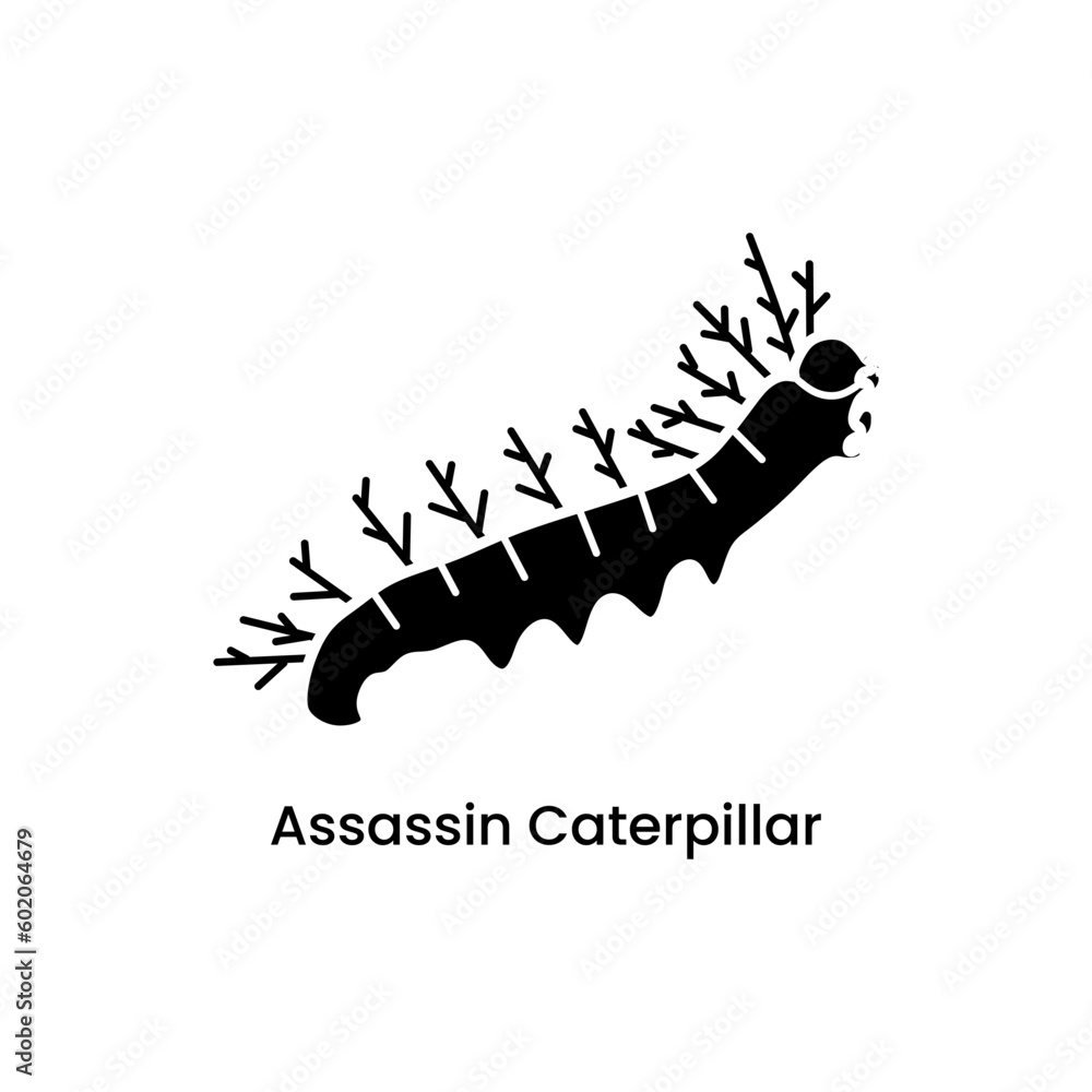 Assassin Caterpillar black fill icon. Dangerous insect with deadly ...
