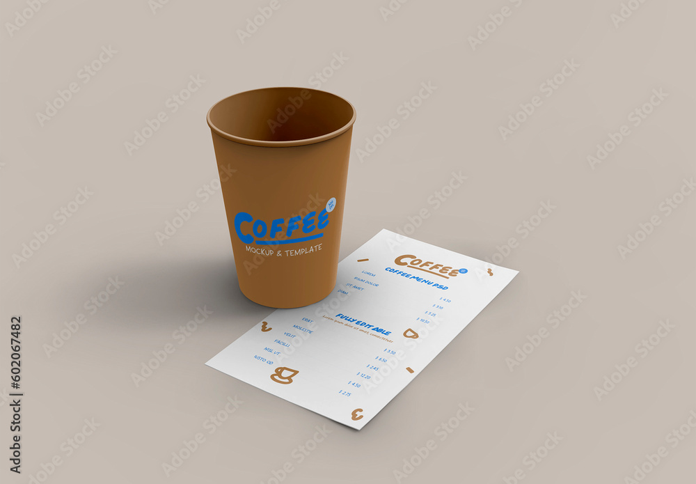 3d Paper Coffee Cups with Coffee Menu Mockup Stock Template | Adobe Stock