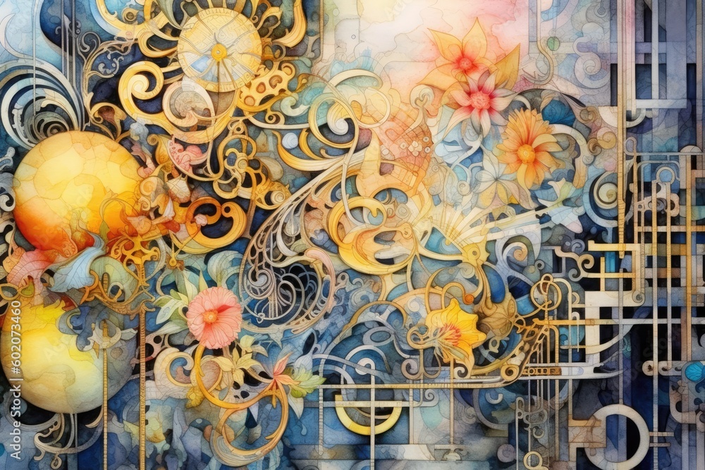 Abstract watercolor painting with bold geometric shapes and contrasting ...