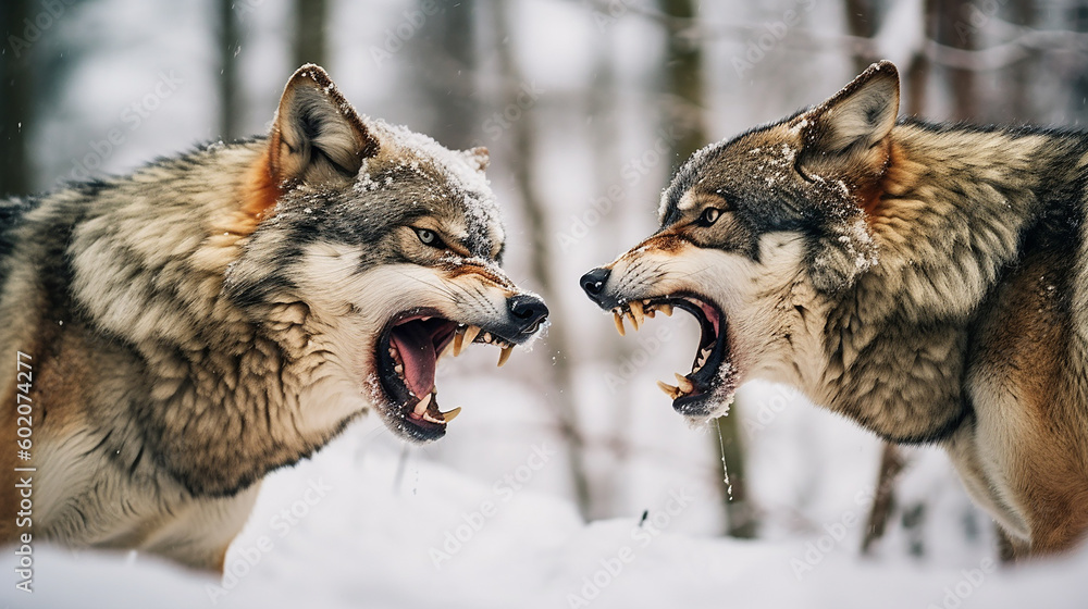 Generative AI image of two alpha male wolves in a fight with each other ...