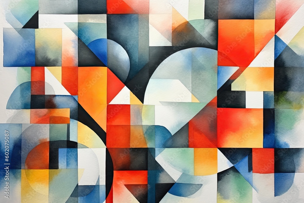 abstract watercolor painting with bold geometric shapes and contrasting ...