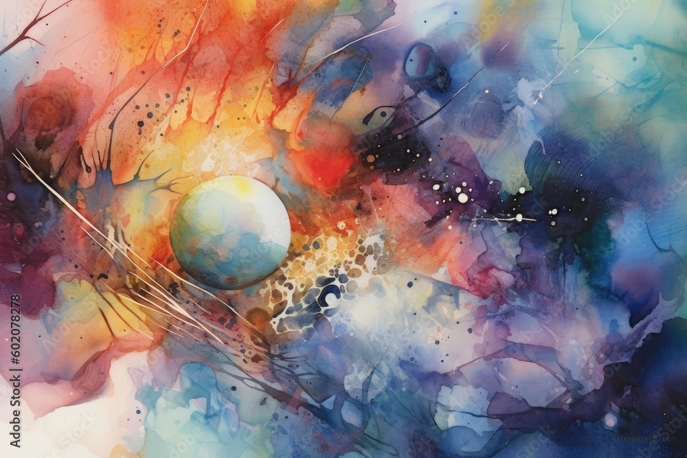 Abstract watercolor painting with layers of colors and textures ...