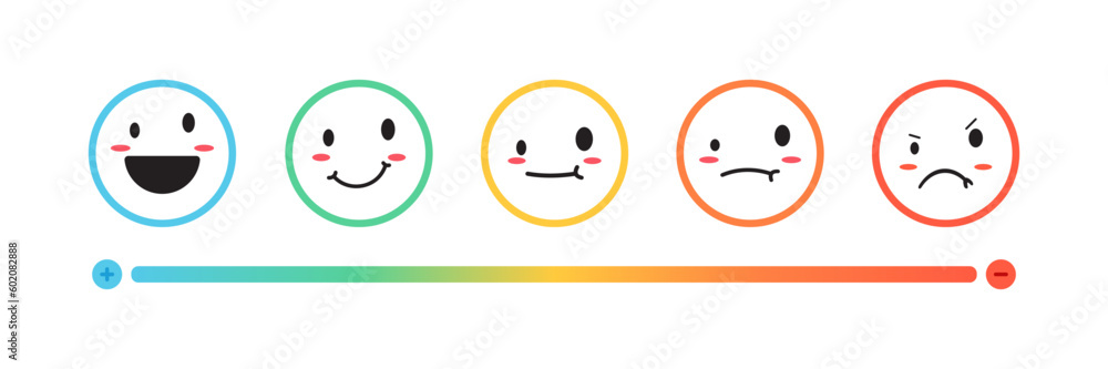 Set of emoji icons for evaluating satisfaction levels in rating surveys ...