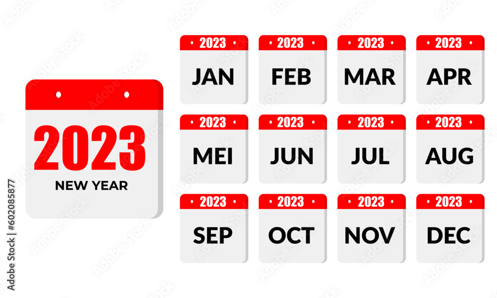 Set 3d red calendar icon with months of 2023 on white background eps10 ...