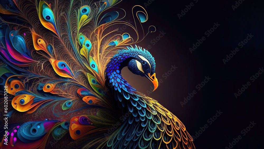 Colorful peacock wallpaper background header with copy space ...