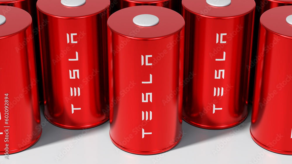 Lithium-ion red 4680 Tesla battery pack, High-capacity accumulator cell ...