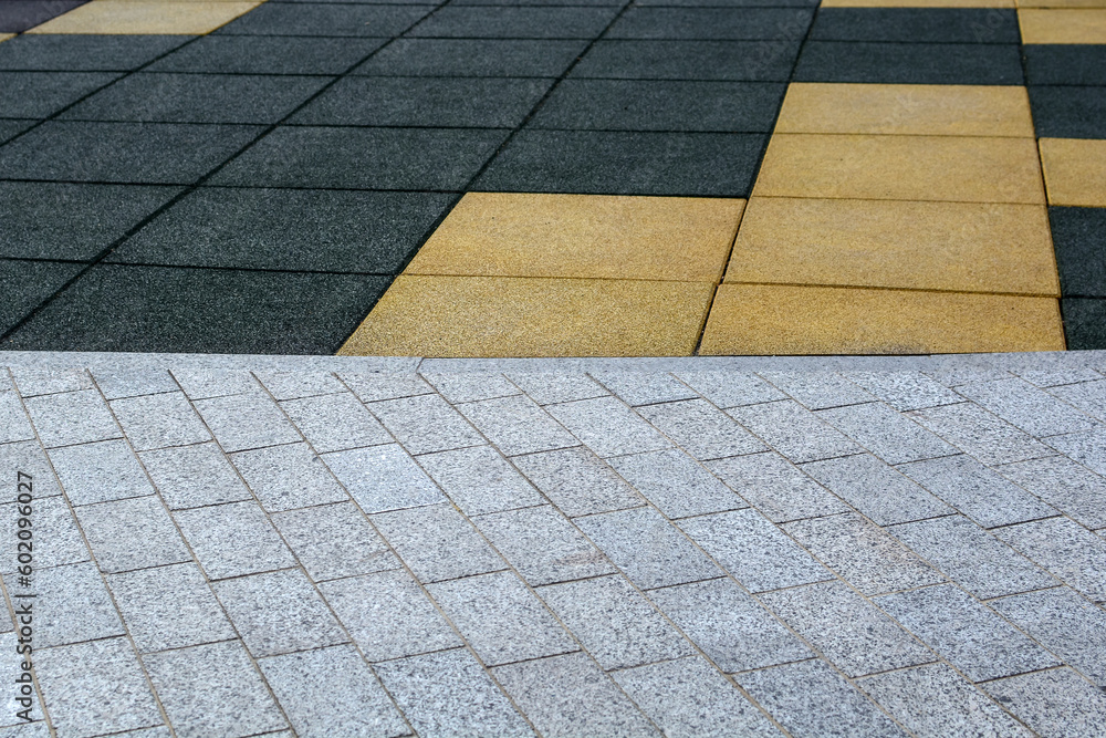 Paving slabs and soft surfaces for playgrounds, construction of paths ...