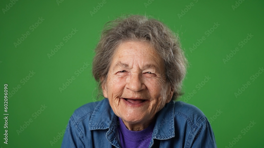 Closeup portrait of smiling happy toothless elderly senior old woman ...
