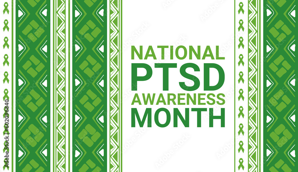 National PTSD Awareness Month abstract background with green borders ...