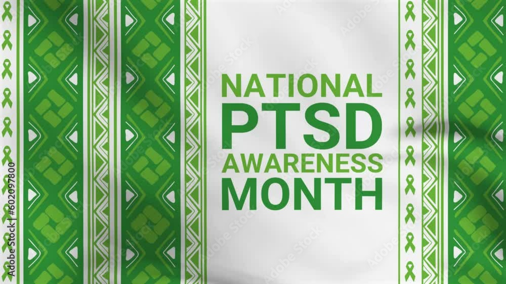 National PTSD Awareness Month waving animation with green borders and ...