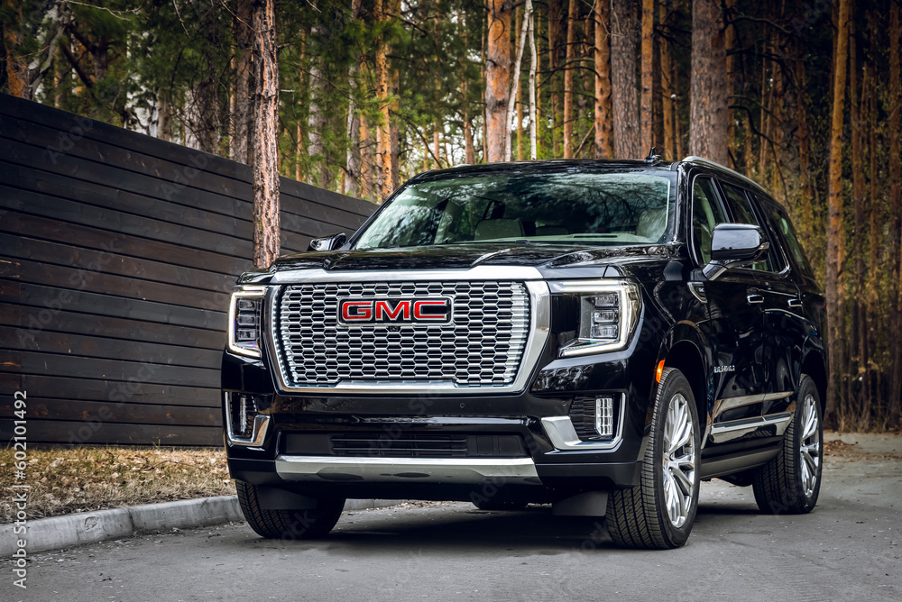 Novosibirsk, Russia - April 25, 2023: black GMC Yukon Denali , front ...