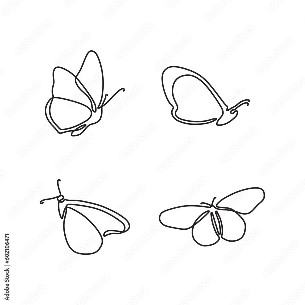 butterfly drawing line art set Stock Vector | Adobe Stock