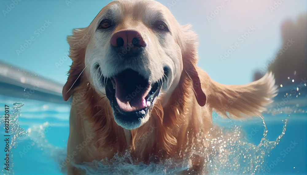 Happy Dog having fun at summer holidays in a swimming pool Ai generated ...