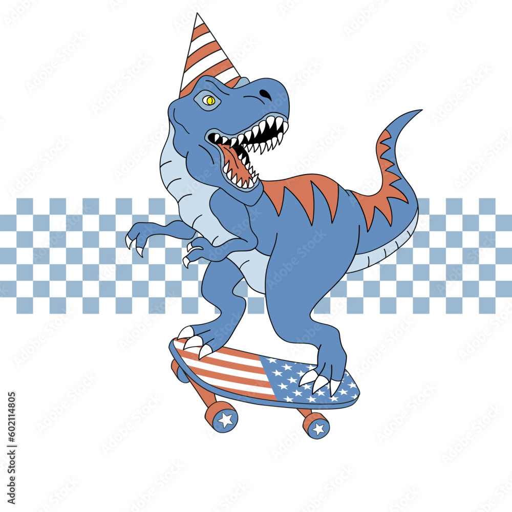 Hippy groovy 4th of July dinosaur vector clip-art isolated on white ...