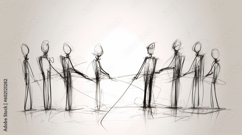 Fine Line Drawing of Talking Stick Figures in Motion - Generative AI ...