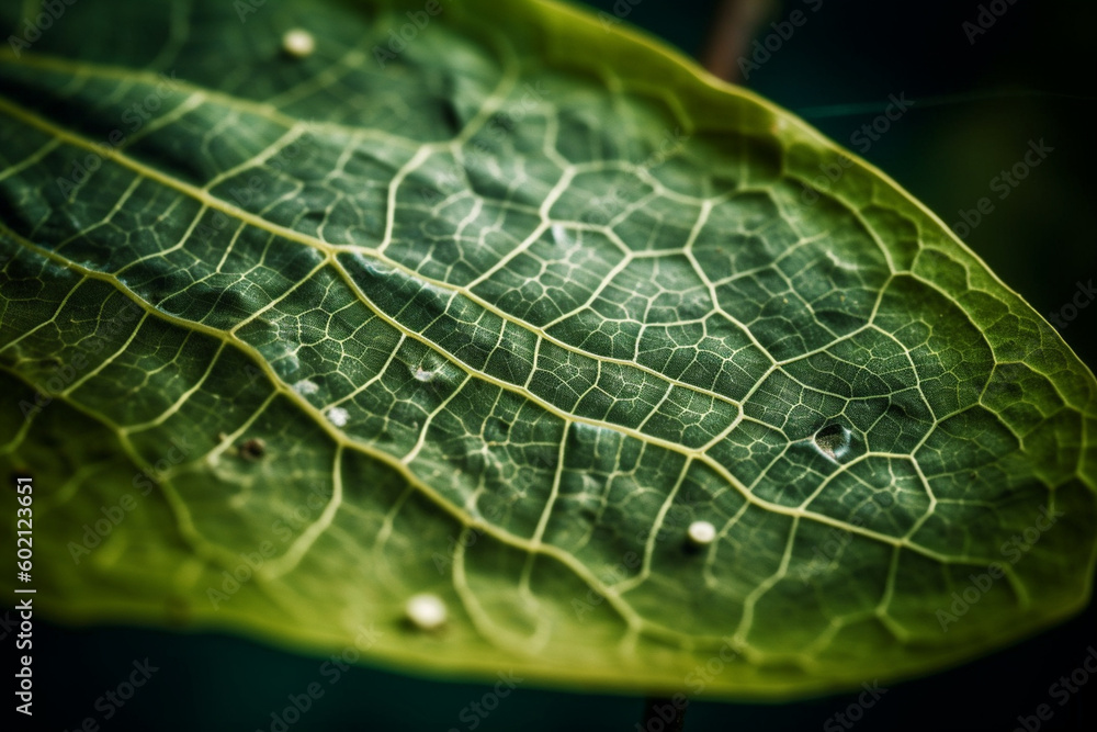 A photo of bacteria on the surface of a leaf, with the veins and ...