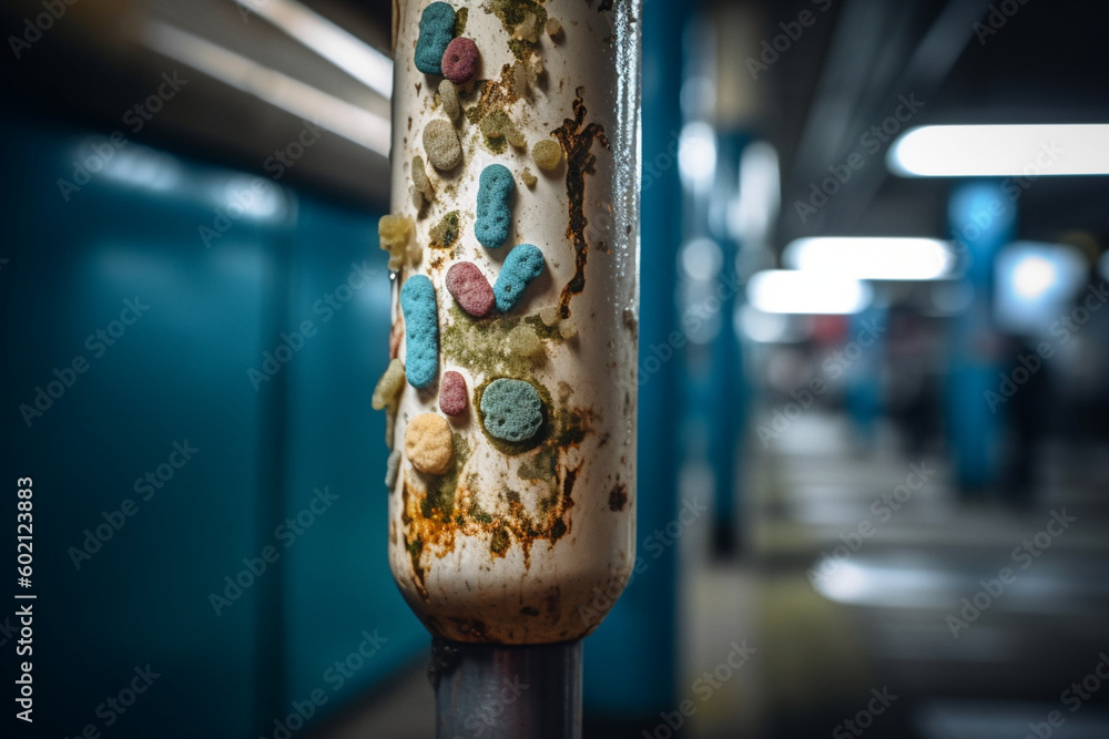 An image of bacteria on a subway pole, illustrating the importance of ...