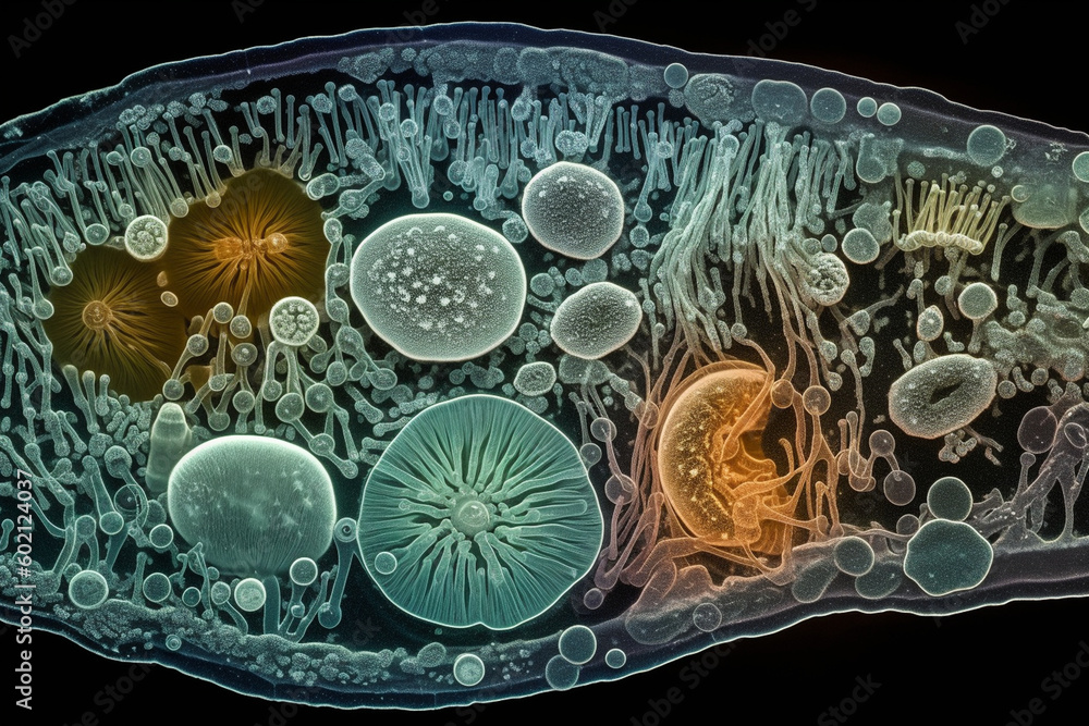 A picture of bacteria on a microscope slide, with the intricate details ...