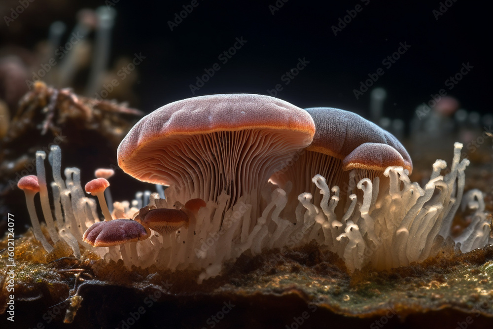 A photo of bacteria on the surface of a mushroom, highlighting the role ...