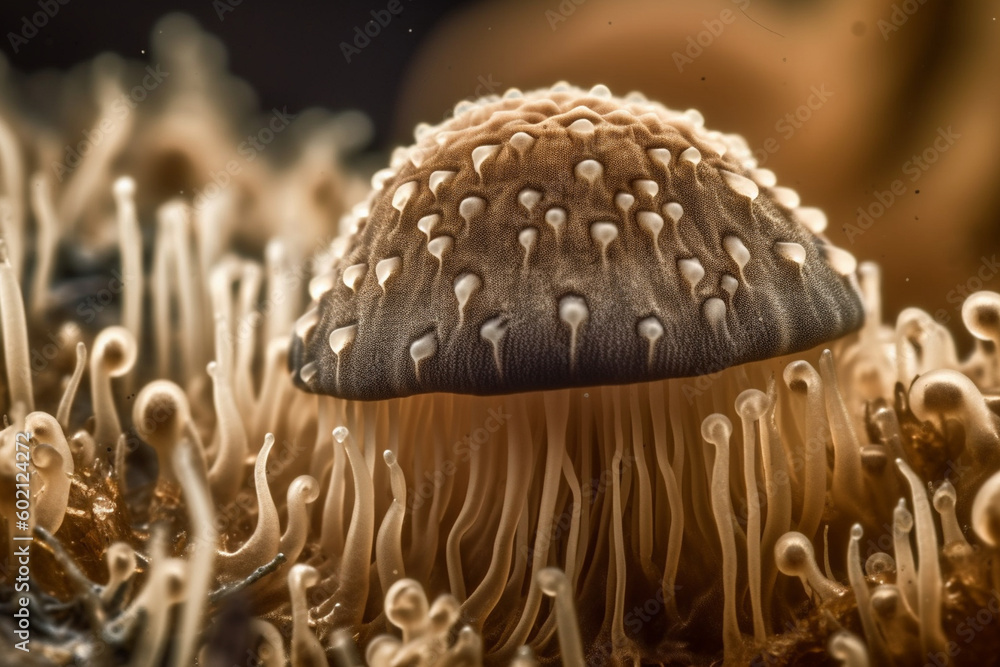 Ilustração do Stock: A photo of bacteria on the surface of a mushroom ...