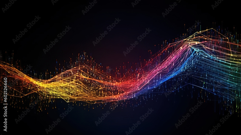 Digital flowing particle wave technology banner. Generative ai Stock ...