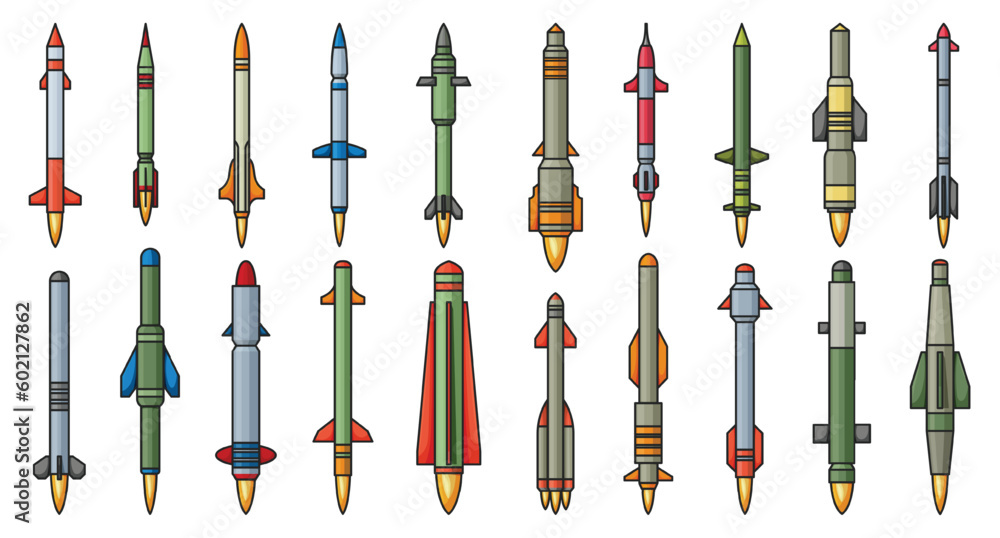 Ballistic missile vector color set icon. Vector illustration military ...