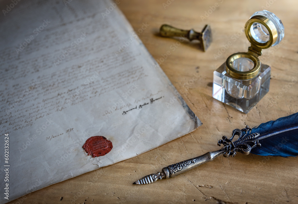 Old Fountain pen, quill pen, and old paper blank sheet and vintage ...