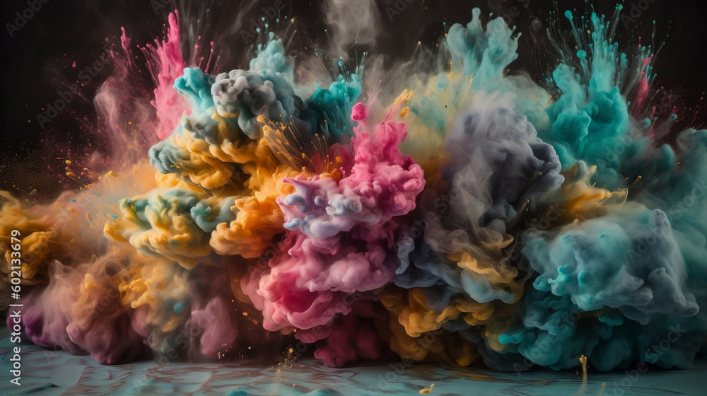 Explosion of pastel paints. Fusion of pastel colors in paint and smoke ...