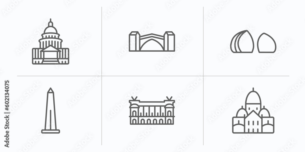 monuments outline icons set. thin line icons such as united states ...