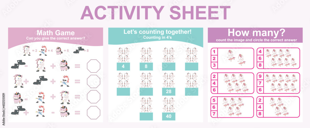 Activity sheet for children. 3 in 1 Educational printable worksheet ...