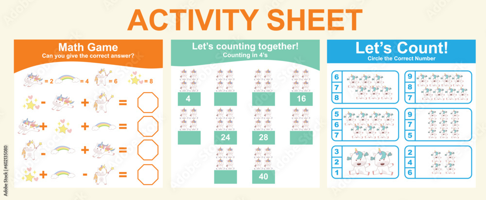 Activity sheet for children. 3 in 1 Educational printable worksheet ...